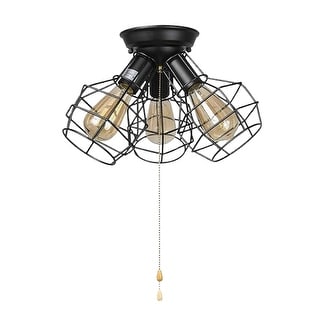 3 light vintage industrial wire cage pull string ceiling light fixture ...