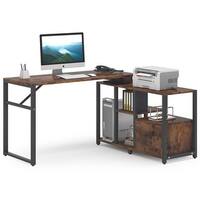 Rotating L-Shaped Desk with File Drawer, Corner Computer Desk with ...