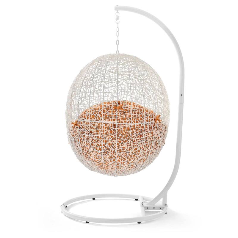 Balmoral Outdoor White Rattan with Orange Cushioned Stand-Alone Hanging ...