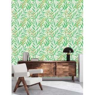 Green Leaves with Berries Wallpaper Peel and Stick and Prepasted - Bed ...
