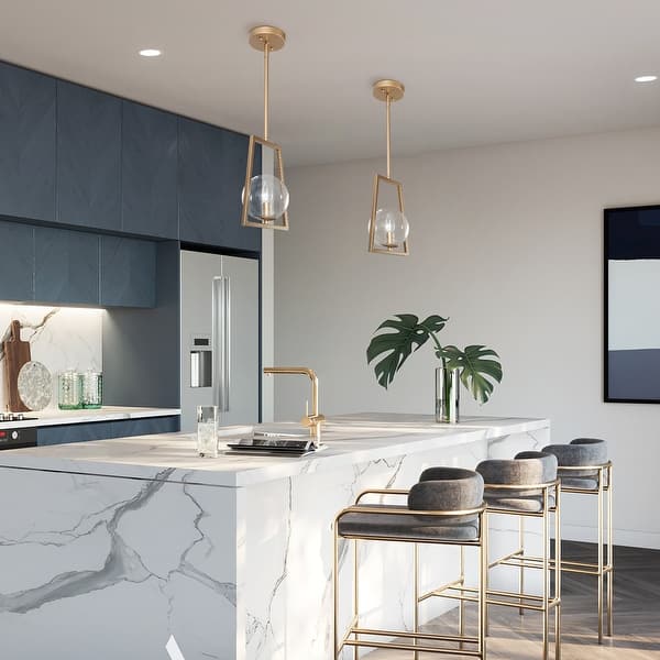 Modern Farmhouse 1-Light Gold Pendant Abstract Geometric Dimmable ...