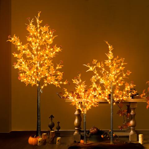 3 Piece Lighted Christmas Tree, 4FT, 5FT, 6FT Artificial LED Lighted ...