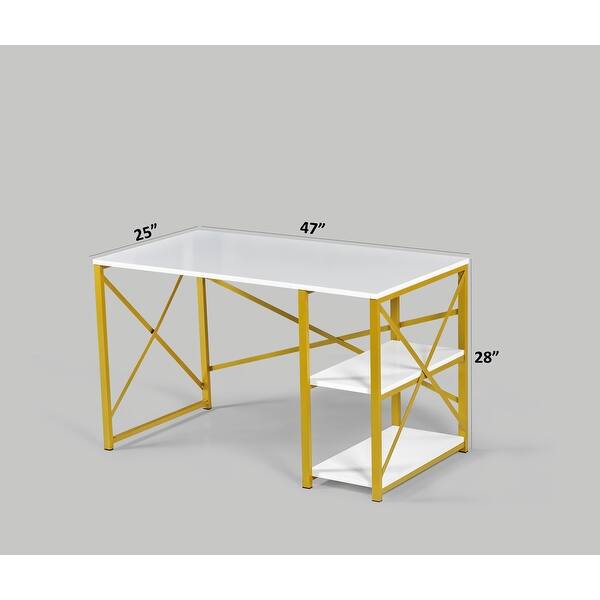 2 tiers gold color metal frame with wood top module study desk - Bed ...