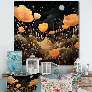 Designart "Orange Moonlit Gold Floral Meadows" Marigold Wall Decor ...