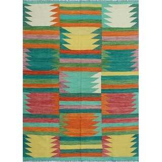 Modern Flatweave Evanee Green/Rust Rug - 5'10" x 7'11" - Bed Bath ...