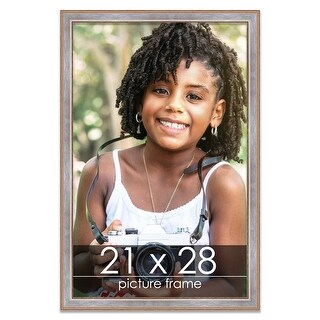 21x28 Contemporary Antique Silver Wood Picture Frame - UV Acrylic, Foam ...