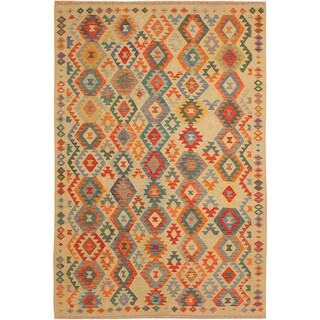 Caucasian Turkish Elinor Tan Blue Kilim Wool Rug - 6 ft. 6 in. X 9 ft ...