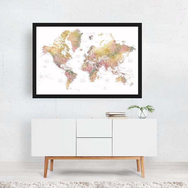 Colors of the fall detailed world map in watercolor Art Print/Poster ...
