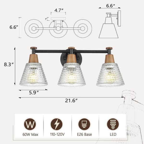 3-Light Bathroom Vanity Lighting with Hammered Glass - Bed Bath ...