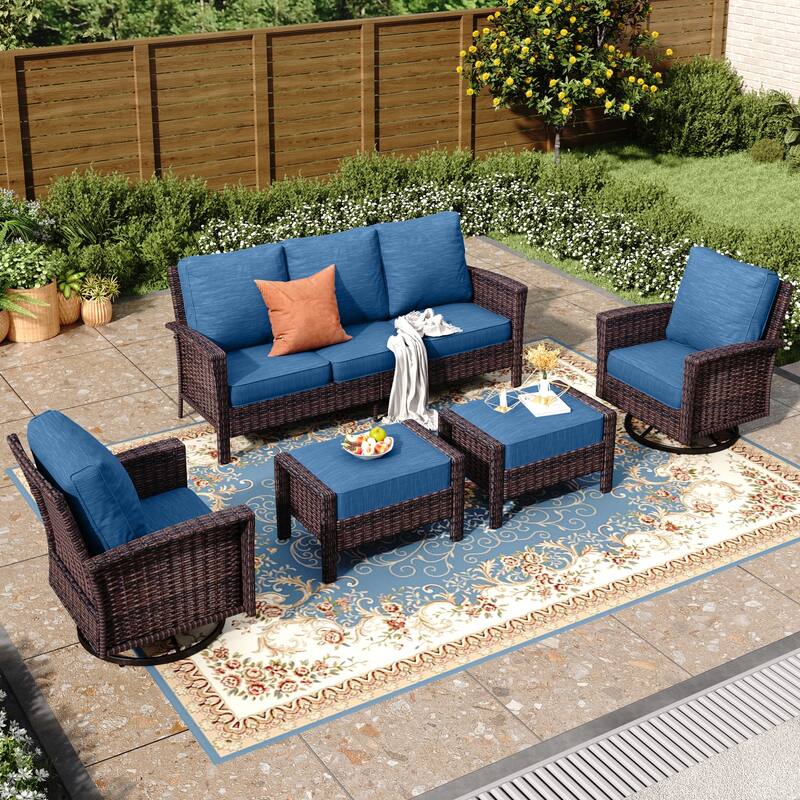 MAISON ARTS Extra-Large Patio Wicker Sofa Conversation Set with Coffee ...