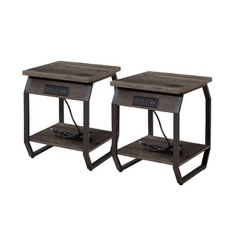 Set Of Two Dark Grey Bedside Tables With USB Ports - Bed Bath & Beyond ...