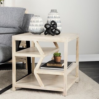Dayton I Light Brown Solid Wood Multi-Level Shelf End/Side Table - 22 ...