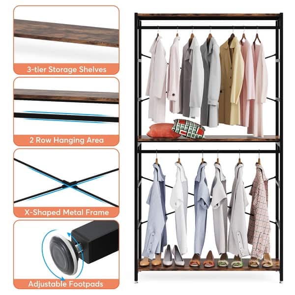 Double Rod Closet Organizer, Freestanding 3 Tiers Shelves Garment Racks ...