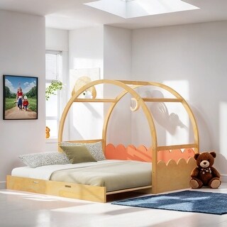 Twin Size Vaulted Roof Platform Bed with Trundle, Pine Wood Kids ...