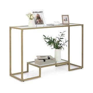 48 Inch 2-Tier Console Table with Tempered Glass Tabletop for Hallway ...
