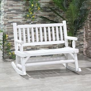 Outsunny 2-Person Wooden Rocking Chair Rocker Bench with Relaxing ...