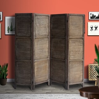 67 Inch Paulownia Wood Panel Divider Screen, Grain Details, Handcrafted ...