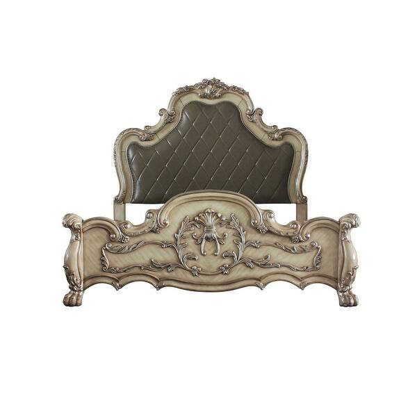 PU Upholstered Bed with Claw Legs in Vintage Bone White Finish - Bed ...