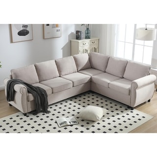 Pull-out L-shaped Sleeper Sectional Sofa Bed with Nailheads Armrest ...