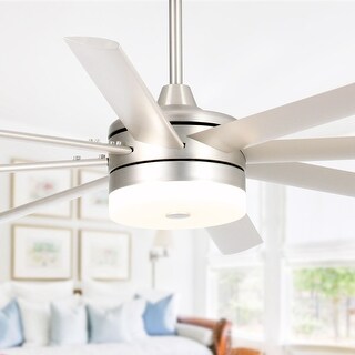 70-inch Modern Nickel 8-Blade LED Ceiling Fan with Remote - 70-in - Bed ...