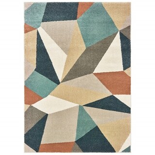 5' x 7' Blue Green Beige Retro Wedge Indoor Indoor Area Rug - 3'6" - On ...
