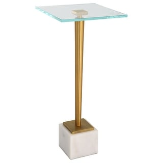 Porch & Den Glass and Gold Iron Accent Table with Solid Marble Base ...