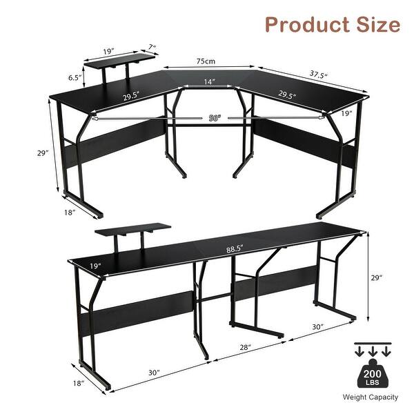 88.5 Inch L Shaped Reversible Computer Desk Table with Monitor Stand ...