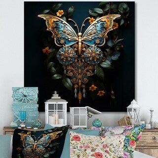 Designart "Futuristic Amber And Teal Butterfly" Animals Butterfly ...