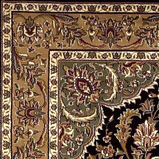 Black Beige Machine Woven Traditional Medallion Octagon Indoor Area Rug ...
