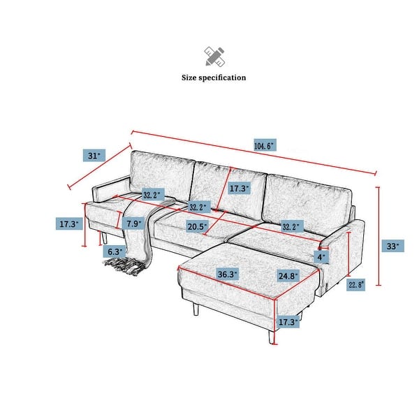 Classy Design 3 Seater Sofas Modern L Shape Fabric Sofa Removable Back ...