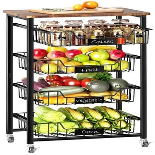 5-Tier Vegetable Fruit Basket Kitchen Storage Rolling Cart - 12.6"D x ...