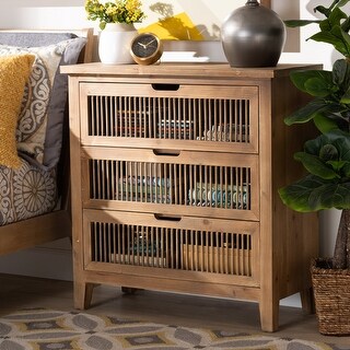 Rustic Transitional Medium Oak Finished 3-Drawer Wood Spindle Chest ...