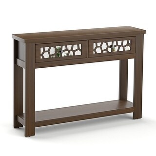 2-Tier Console Table with Drawers, Wood Entryway Table with 2 Drawers & Open Storage Shelf ...