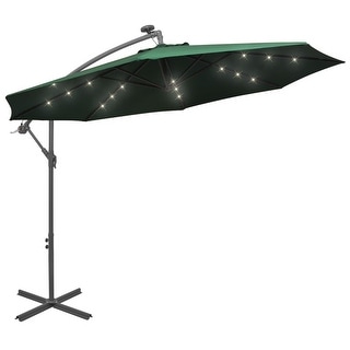 vidaXL Hanging Parasol with LED Lighting 118.1" Green Metal Pole - Bed ...