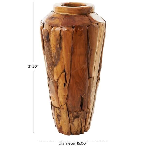 Brown Teak Wood Handmade Tall Floor Vase with Mosaic Live Edge Pieces ...