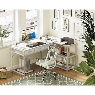 L Shaped Desk with Fabric Drawers, 53 Inch Corner Desk,White - Bed Bath ...