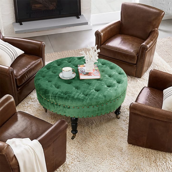 Green leather ottoman coffee table store