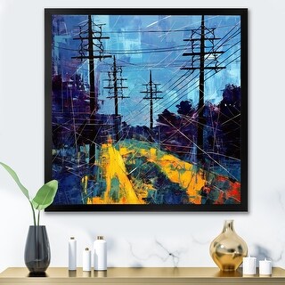 Designart "Indigo Intersection Power Lines Art" Power Lines Framed ...