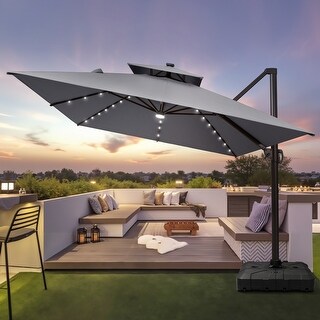 9x11 FT Daul Top Outdoor Patio Cantilever Umbrella Solar LED Lighted ...