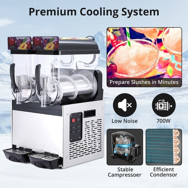 700W 7.9 Gal Double Bowl Commercial Slushy Machine 15L/Tank - 15L x 2 ...