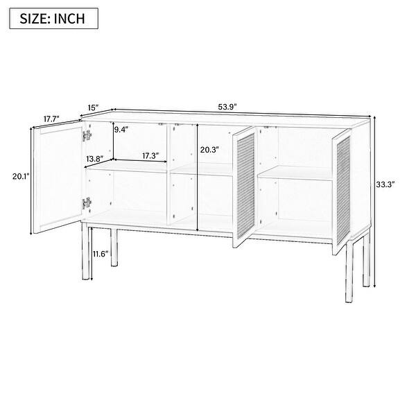 Black MDF Storage cabinet with Artificial Rattan Door and Rebound ...