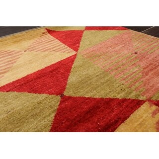 Hand Knotted Contemporary Geometric Gold,Mustard Oriental Area Rug Wool ...