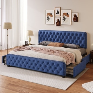 BlueMetal Bed Frame Upholstered King Platform Bed with 4 Drawers - Bed ...