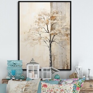 Designart "Beige Trees Oak Solitude" Tree Oak Framed Wall Decor - Bed ...