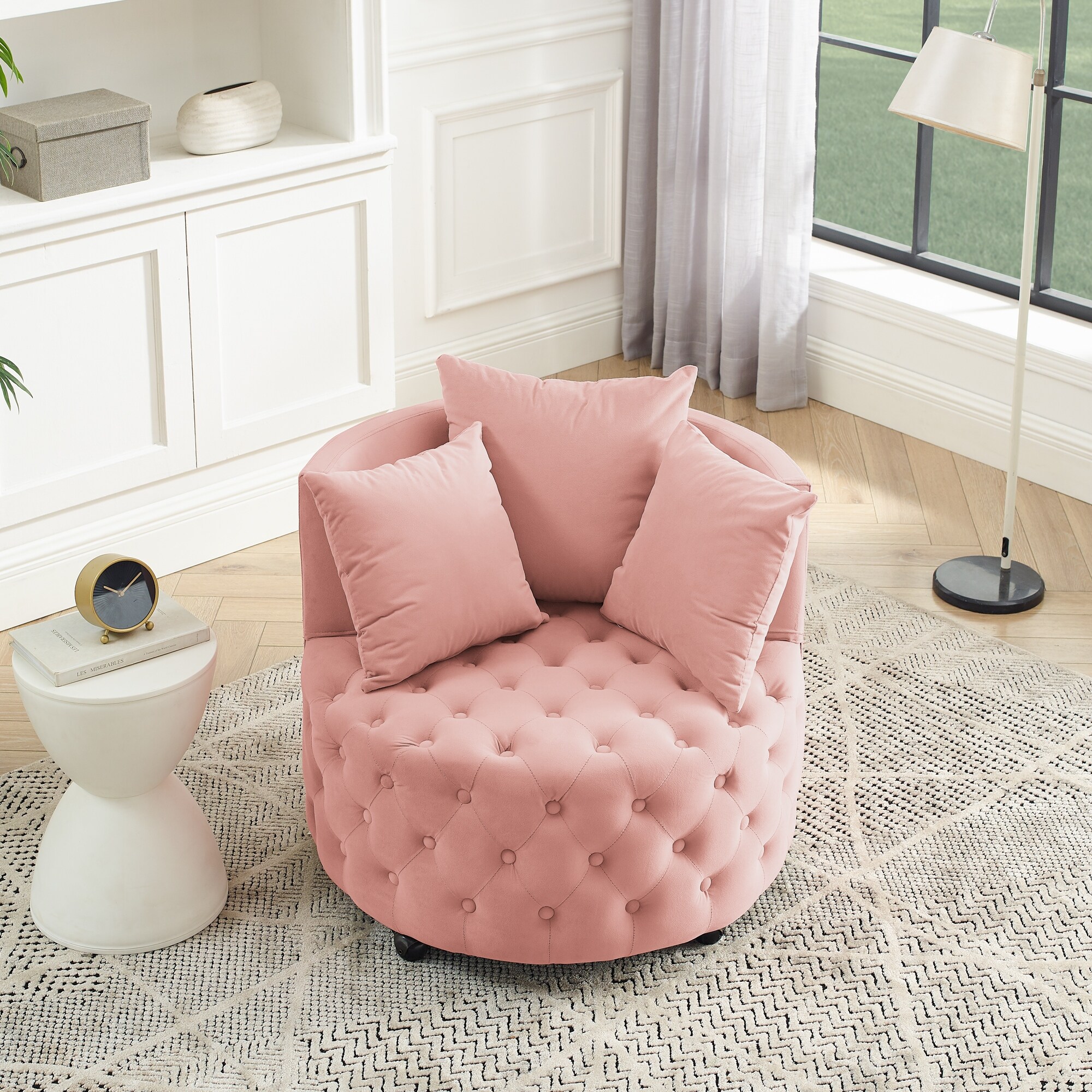 Velvet Swivel Chair Pink Corner Chairs with Movable Wheels 3 Pillows Bed Bath Beyond 39461494