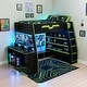Full Size Wood Loft Bed with Desk, Multi-Storage Shelves, RGB Light and ...
