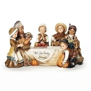 10.5" Gold and White Kid Pilgrim Scene Thanksgiving Tabletop Figure ...