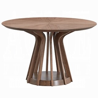 Koen Round Dining Table, Scandinavian Style, Walnut Brown Wood 47 Inch ...