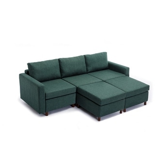 3-seat Module Sectional Sofa Green Sponge Upholstered Couch Modern ...