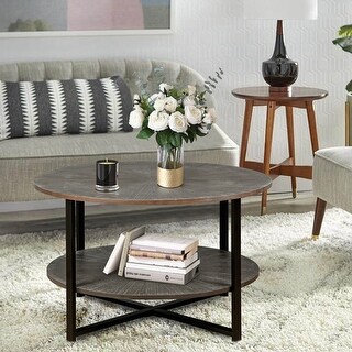 Double Round Coffee Table 2-tier Cocktail Table Storage Accent Table ...